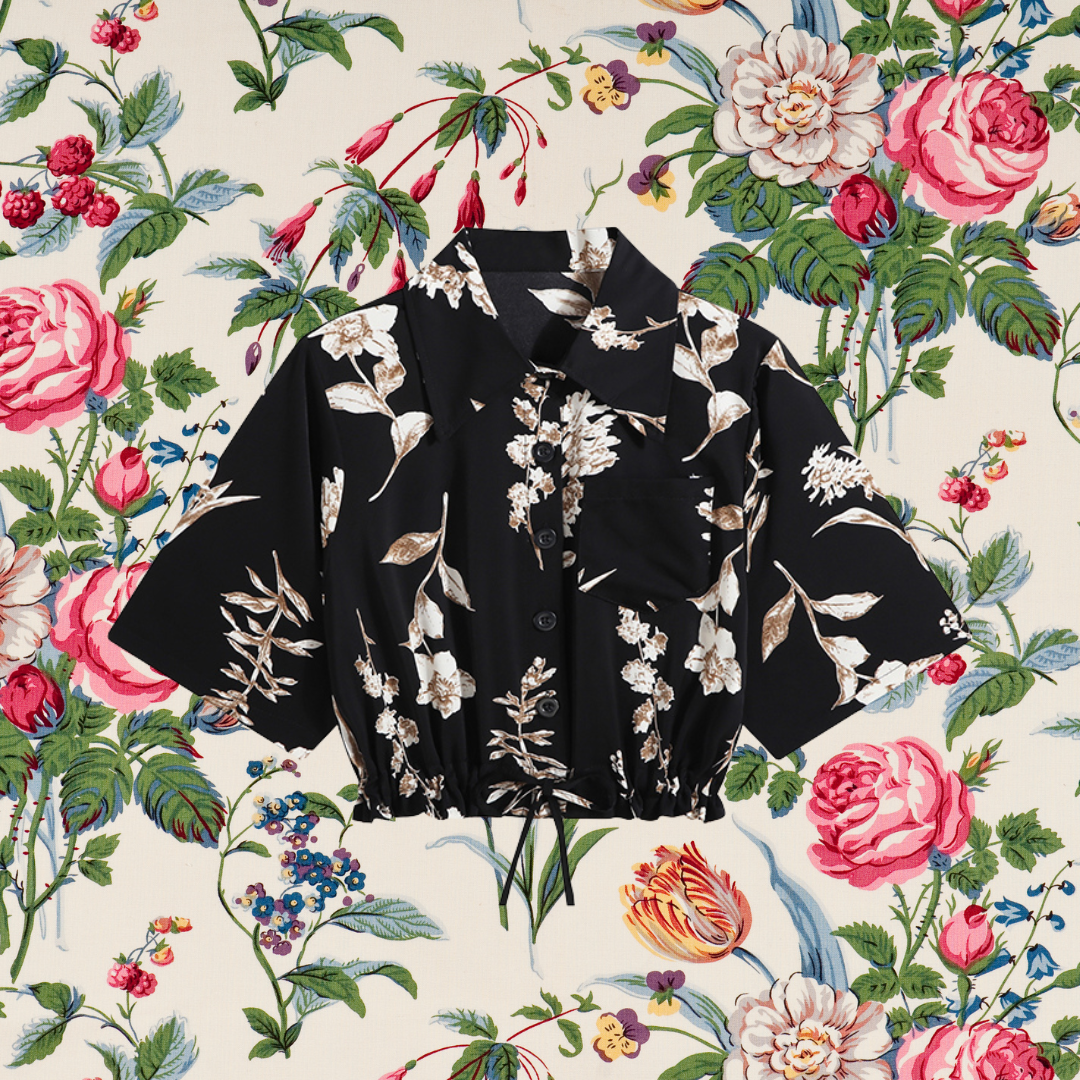 Jet-black night floral short shirt – remulia