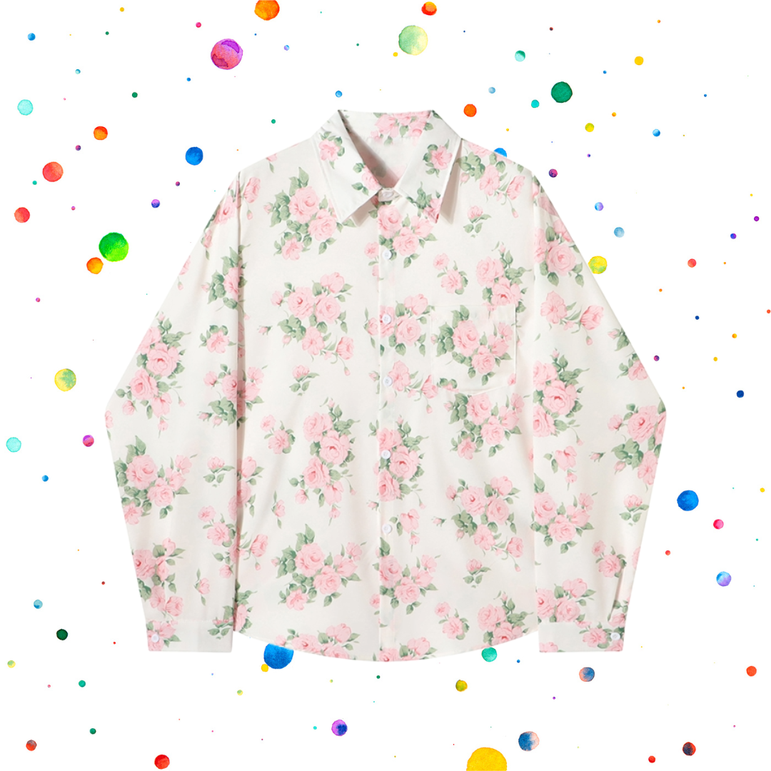 Pink camellia flower pattern shirt – remulia