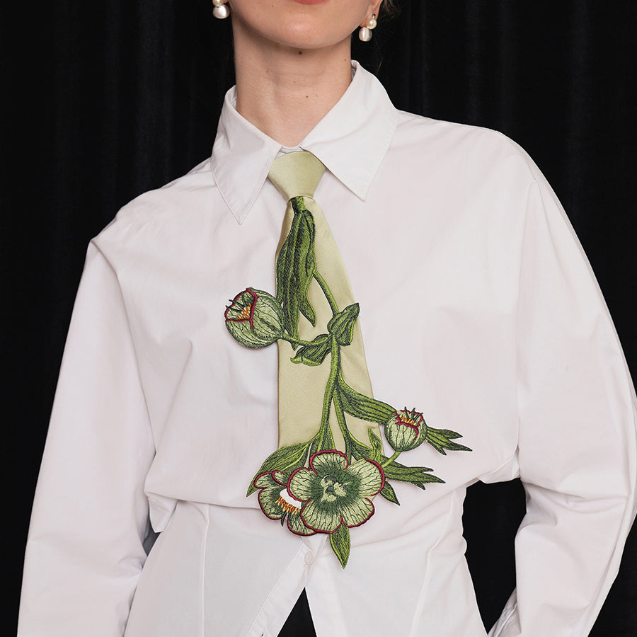 Botanical floral embroidery tie – remulia