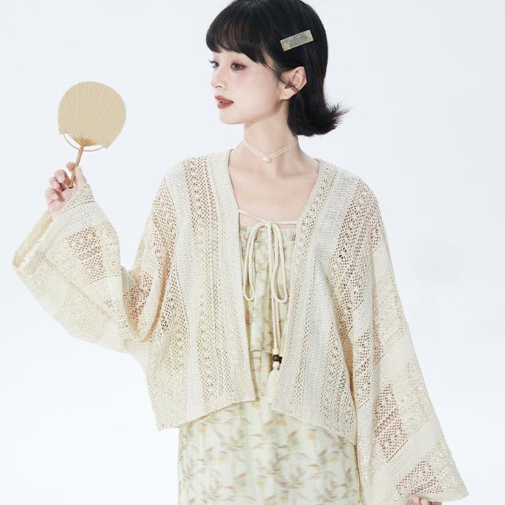 ethnic style off-white short knitted cardigan – remulia