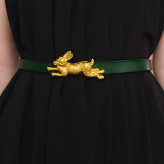 Leather belt with gold rabbit clasp – remulia