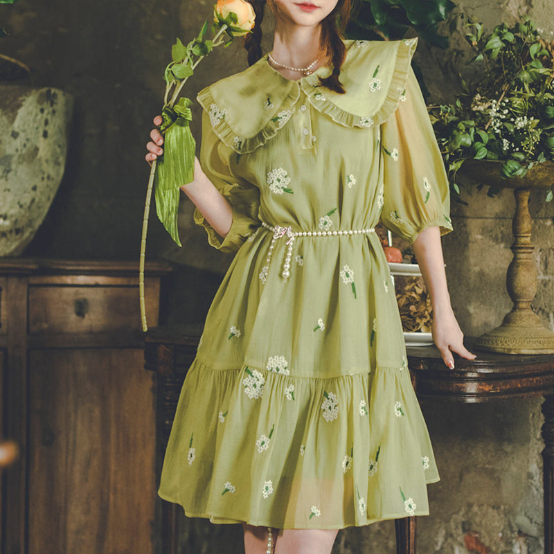 flower embroidery big frill dress – remulia