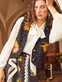 Sunflower embroidery jacquard vest – remulia
