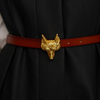 Leather belt with gold fox clasp – remulia